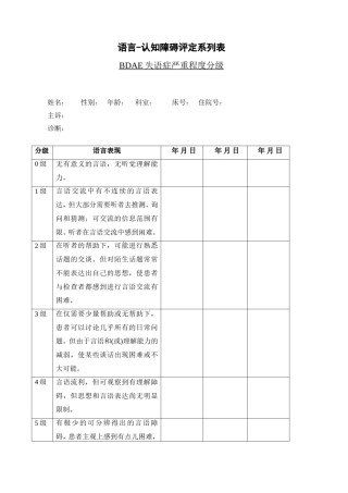 BDAE失语症严重程度分级.doc - 学科建设|医保|医管|护理 - 文档中心 - 医休器械