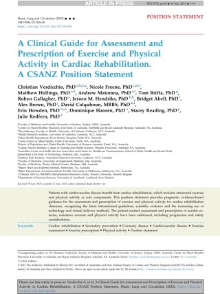 心脏康复中运动和身体活动的评估和处方的临床指南。CSANZ立场声明.pdf - 指南共识 - 文档中心 - 医休器械